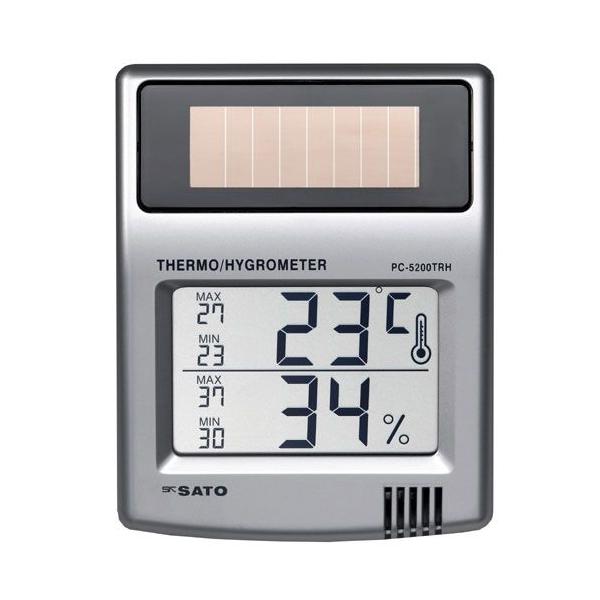 佐藤計量器製作所のPC-5200TRHは、ソーラー電池を電源に使用し室内の温度・湿度をデジタル表示、しかも各最高・最低値も常時表示します。　照度約300ルクス未満の暗い環境ではボタン電池使用に自動で切り替わります。　オフィスやプライベートル...