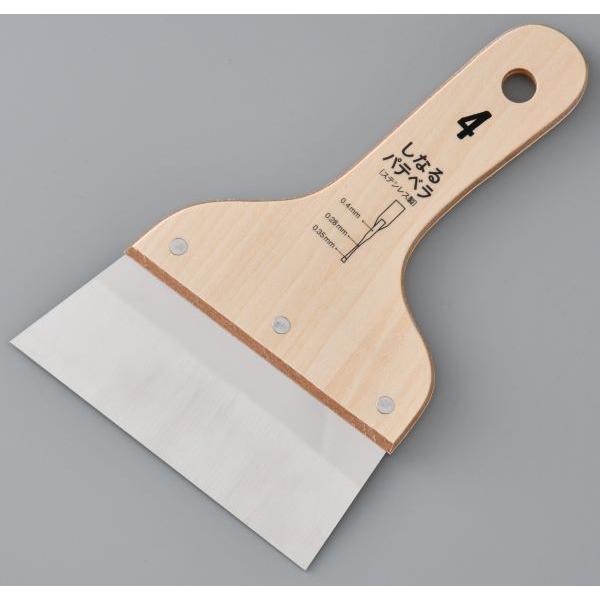 【タイプ】No.4 【Amm】125 【Bmm】9 【Cmm】205 【Dmm】50 【梱包数量】 1枚/箱ステンレス鋼に特殊中スキ研磨を施し、抜群のしなりと耐摩耗性に優れた仕上げ用パテベラです。