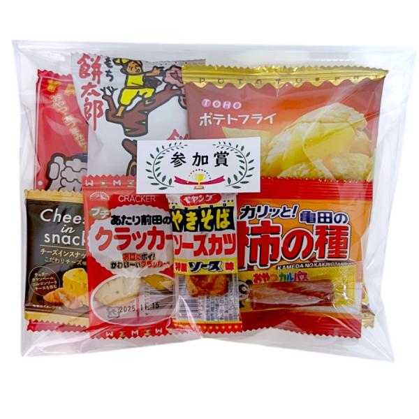 商品内容写真は、1セットです。チーズインスナック　こだわりチーズ味前田　プチクラッカーペヤング　やきそばソースカツ亀田 柿の種東豊 ポテトフライ じゃがバター餅太郎焼たらおやつカルパスこちらの商品は、イベント用の駄菓子詰め合わせです。※繁忙...