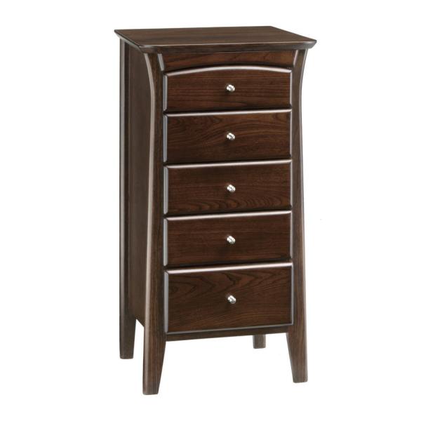 ・サイズは幅430×奥行350×高さ800mmで、ベッドサイドやリビングで使いやすい設計です。・引出し5段付で、小物や書類などの整理に便利です。・落ち着いたブラウンカラーで、どのようなインテリアにも自然に馴染みます。・完成品でのお届けですの...