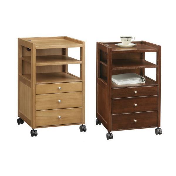 幅38cm　3段引き出し・キャスター付ナイトテーブル NT-95LO NT-95DO 商品説明引き出し3杯付きで便利なベッドサイドテーブルです。コンセント付き、キャスター付きで使い勝手も良いです。小物入れに便利な引出しには筆記具や日記、薬入...