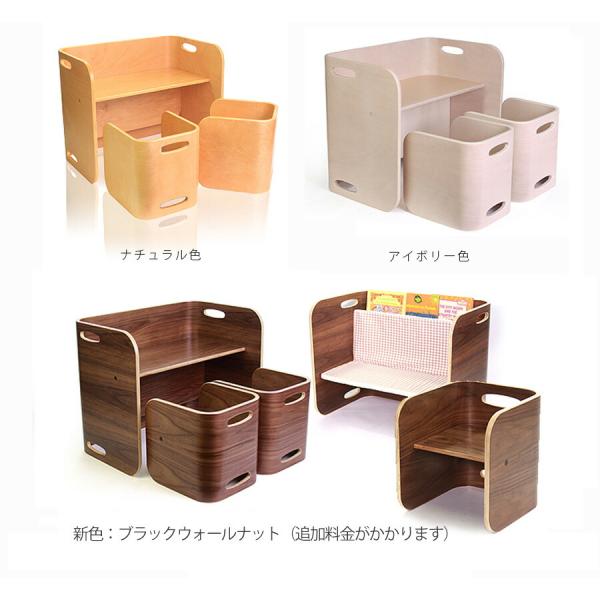 使い方自由自在 キッズチェア＆デスク3点セット　商品説明成長や使う人、場所に合わせて自由に使えるチェア2脚とデスクの3点セット。使い方はまさに自由自在。デスク、リビングテーブル、本棚、ベンチ、テレビボード、キッズチェア、スツール、、、と子供...