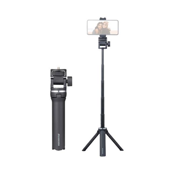 動画撮影やライブ配信に！スマートフォンから小型ミラーレス一眼カメラまで対応。自撮り棒にもなるマルチ撮影スタンド【商品仕様】セット内容:三脚スマートフォンホルダーアクションカメラ用マウント三脚:全高（スタンド時）：約518mm全高（自撮り棒時...