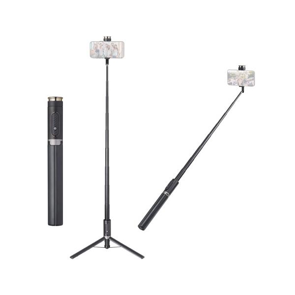 スマートフォンとカメラどちらでも使える、便利なリモコン付きロングスタンド【商品仕様】全高:約1570mm（スタンド時）約1550mm（自撮り棒時）縮長（収納状態）:約297mmグリップ径／段数:約36mm／9段質量／推奨積載質量:約340g...