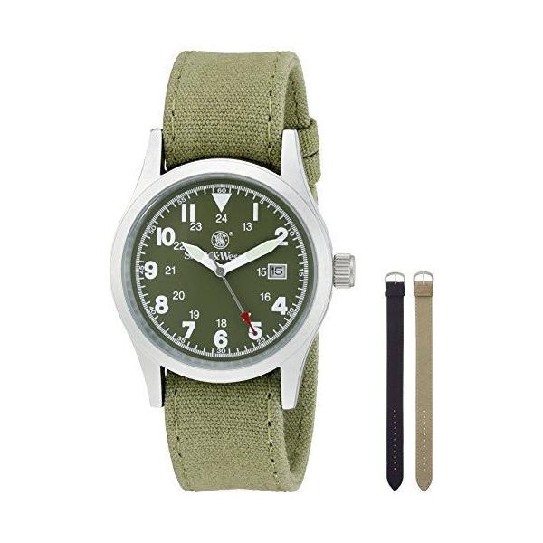 マグナムなどの拳銃メーカーSmith &amp; Wesson社のミリタリー腕時計です。日本製クォーツムーブメントを使用しています。水深３０ｍ防水仕様となっております。オリーブ、ブラック、カーキの３色のリストバンド付きです。日付カレンダー付...