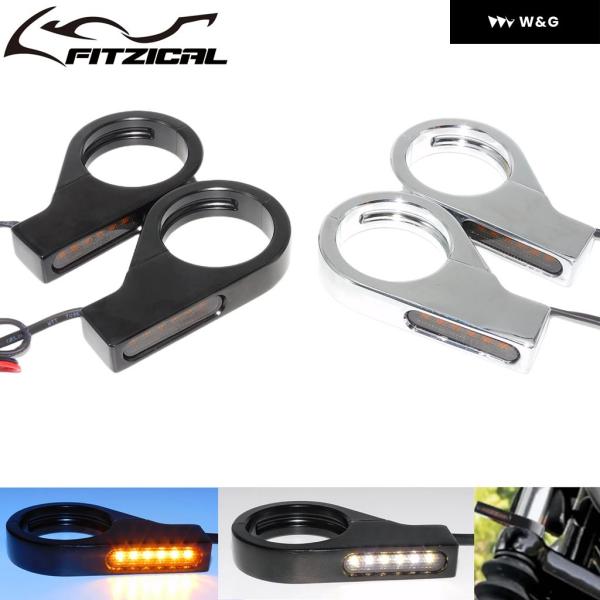 オートバイ バイク 41MMフロント フォーク チューブ ランプ 流れる アンバー ホワイトLED ウィンカーライト ハーレー ツーリングストリート ロードグライド ホンダBattery Included:NoHign-concerned ...