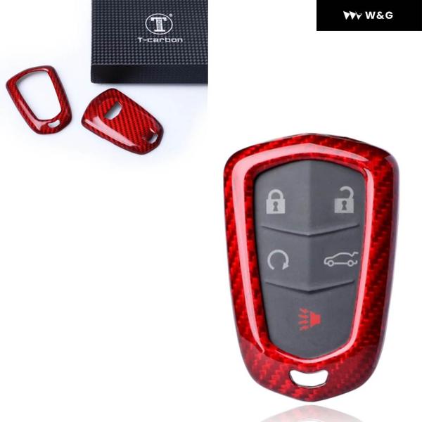 キャデラック シールド ATS CTS CT6 ELR XTS 2015-2019 オートスマートキーフォブシェルカバー カーカーボン ブラック/レッドキャップトリム カスタム パーツ アクセサリーHign-concerned Chemic...