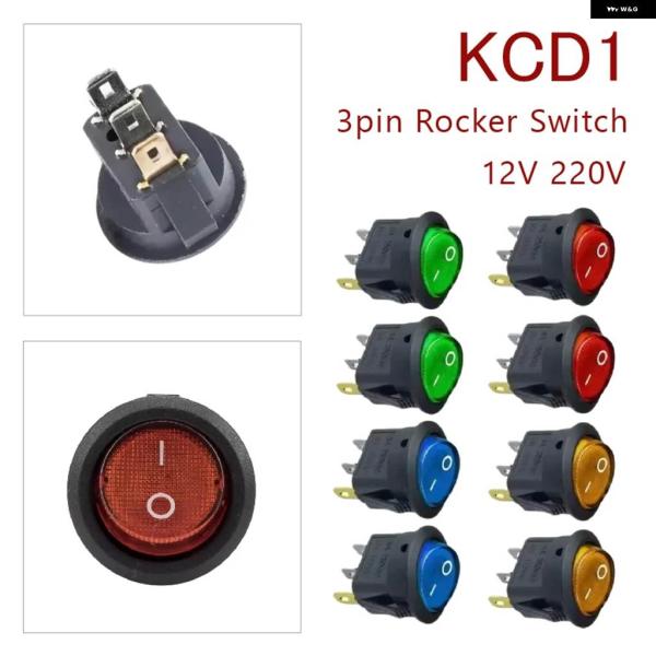 電源スイッチ KCD1 3ピン ラウンドロッカースイッチ デュアル電圧 12V DC / 250V AC LED インジケーター ライト カスタム パーツ アクセサリーHigh-concerned chemical:NoneEU LVD V...