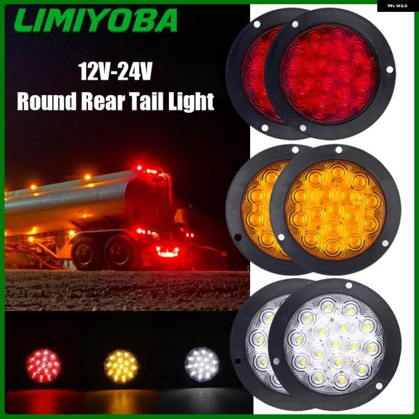 2個 12V 24V 16 LED 4インチ 丸型 リア テールライト ウインカー ブレーキ ストップ リバースランプ 車 トラック トレーラー 貨物車 赤 黄 白ランプ カスタム パーツ アクセサリーHigh-concerned chem...