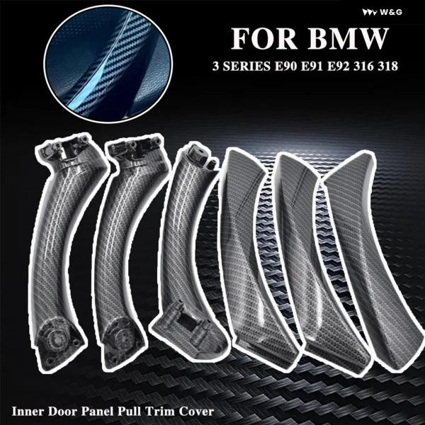 6個 LHD RHD カーアクセサリー カーボンテクスチャ インテリア ドアハンドル プルカバー トリム BMW 3シリーズ E90 E91 316 318 320 325 328I カスタム パーツ アクセサリーHign-concerne...