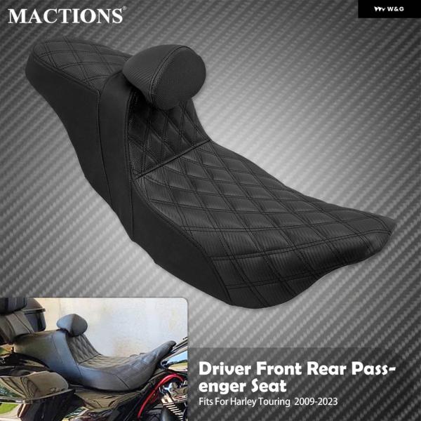 オートバイ 2人乗りシート ドライバー用バックレスト クッション 付き ラティスステッチ フロントリア シート ハーレー ツーリング エレクトラ グライド FLHR 2009-23 カスタム パーツ アクセサリーHigh-concerned...
