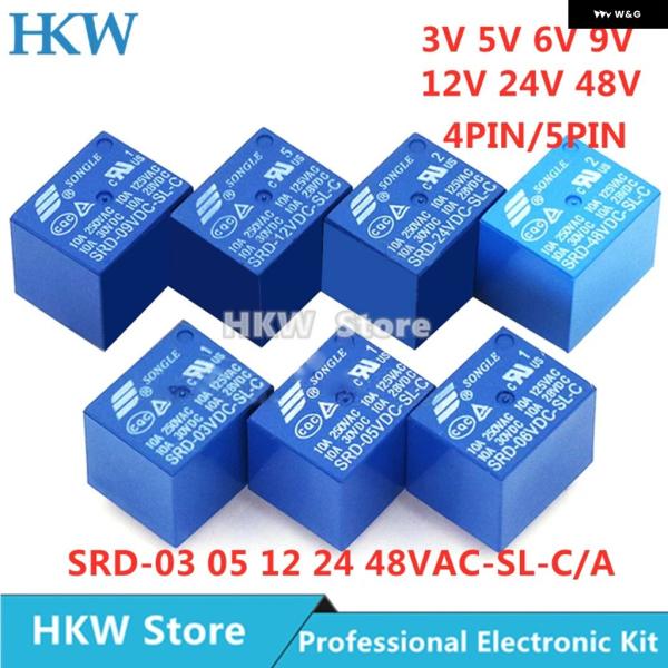 10個 リレー SRD-05VDC-SL-C SRD-24VDC-SL-C SRD-12VDC-SL-C SRD-12VDC-SL-A 3V 5V 12V 24V 48V 10A 250VAC 5ピン 4ピン リレー カスタム パーツ アク...