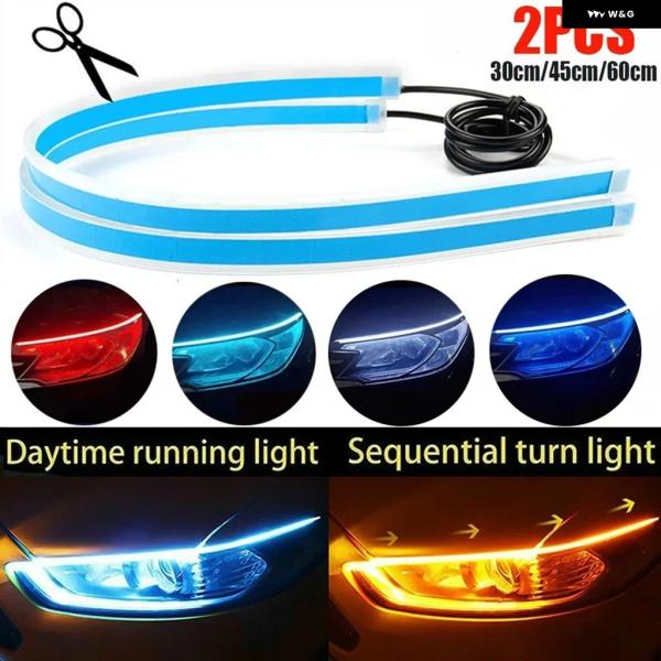 2個 12V LED ガイドストリップ ヘッドライト 車用 デイタイム ランニングライト ウインカー バルブ DRL シーケンシャルスイッチバック 30CM/45CM/60CM カスタム パーツ アクセサリーHigh-concerned c...