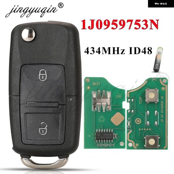 1J0959753N リモートカーキー 433MHZ ID48 フォルクスワーゲン VW ビートル ボラ ゴルフ シート トレド シュコダ オクタビア 2ボタン フリップフォブ カスタム パーツ アクセサリーHigh-concerned c...