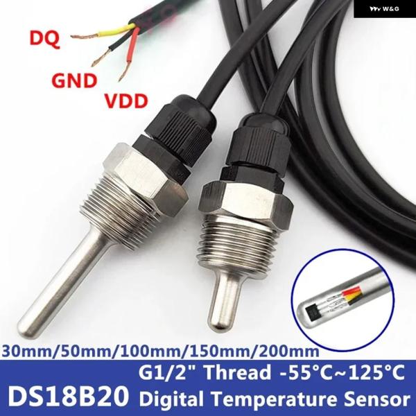 DS18B20 デジタル温度センサー G1/2インチネジ式プローブ直径 8MM PVC 3 芯線 SUS304 ステンレス シェル長さ 30 〜 200MM カスタム パーツ アクセサリーBattery Included:NoHigh-co...