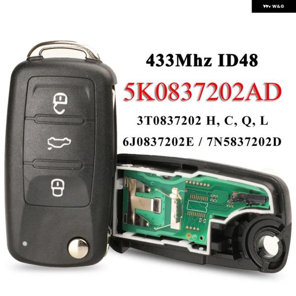 リモートキー 434MHZ ID48 チップ 5K0837202AD/202Q VW ゴルフ ティグアン ポロ パサート CC シート シュコダ MK6 オクタビア ジェッタ ビートル カスタム パーツ アクセサリーHigh-concern...