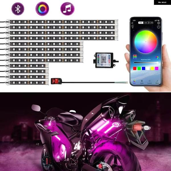 RGB LED バイクアンダーグローライト ネオン 装飾 ランプキット バイク ライト用アプリ コントロール カスタム パーツ アクセサリーBattery Included:NoHigh-concerned chemical:NoneWat...