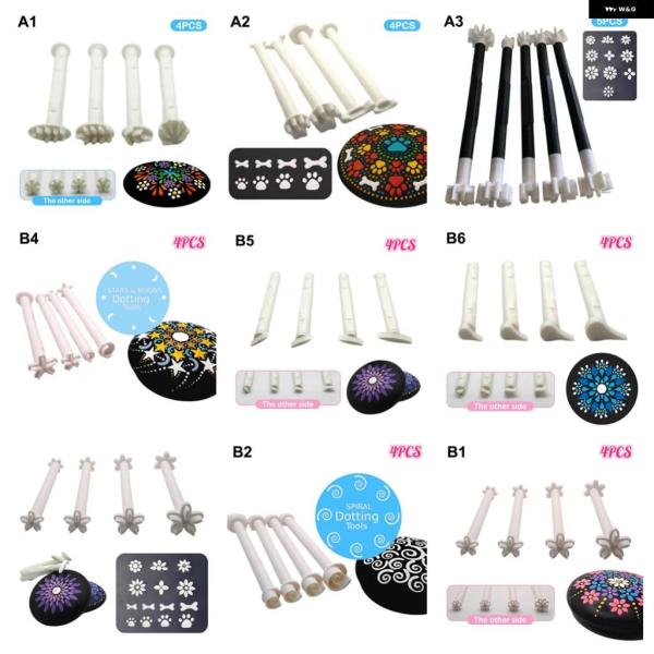 4/5ピース フラワー フローラル ドッティングツールセット ドットペイントペン エンボスツール アートスタンプペン DIY 花 蝶 パターン カスタム パーツ アクセサリーHigh-concerned chemical:NoneMater...