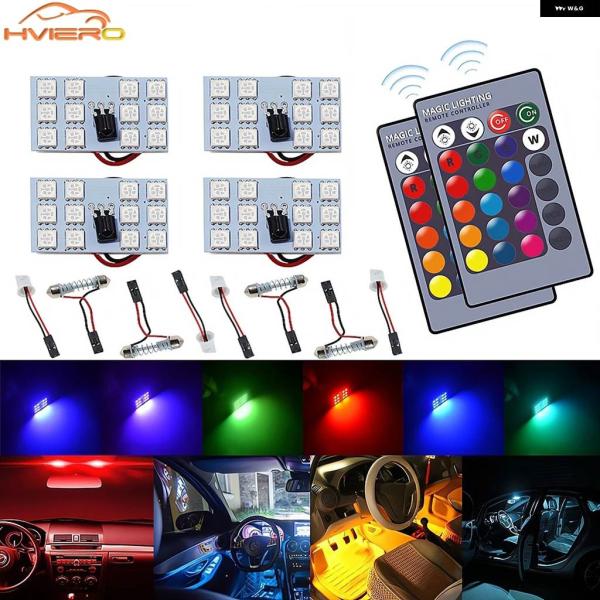 4X T10 車用 LED RGB 12V 5050 12SMD リモート コントローラ ー パネル インテ リアランプ ムード 読書ドーム フェストーン BA9S アダプター ライト カスタム パーツ アクセサリーHigh-concern...