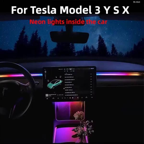 テスラ モデル3/Y用 2IN1 ダイナミック ネオン RGB 車用 LED アンビエントライト 60年代 オフ モジュール ダッシュボード ライト 装飾 ランプ カスタム パーツ アクセサリーHigh-concerned chemical...