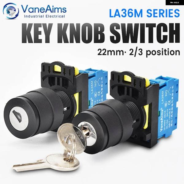 VANEAIMS 22MM LA36M キースイッチ 12V 220V 10A 2ポジション 1NO オン/オフノブ ボタン 2NO 3ポジション ロータリースイッチセレクターキー カスタム パーツ アクセサリーHigh-concerned...