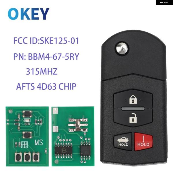 リモートフリップカーキー 315MHZ 4D63 AFTSチップ マツダ 2 3 5 6 8 CX-7 CX-9 MX-5 BGBX1T478 SKE125-01 FOB 3/4 ボタン カスタム パーツ アクセサリーHigh-concer...