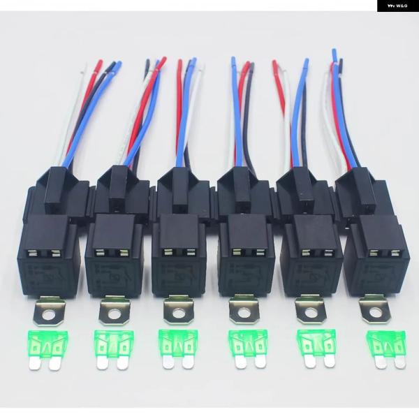 2 3 6個 4 5ピン 防水 12V 30A ヒューズリレースイッチ 14AWG 16AWG ワイヤー 12V 24V DC 4 5ピン SPST ヒューズリレー 車 トラック カスタム パーツ アクセサリーApplicable Obje...