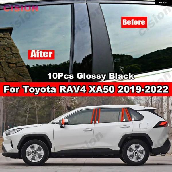 10個 カーボン 車用ウィンドウ ドアコラム B C ピラー ポストカバー トリム トヨタ RAV4 XA50 2019-2022 ミラー 効果 PC ステッカー カスタム パーツ アクセサリーModel Name:For Toyota R...