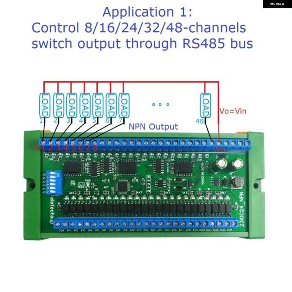 8-48CH RS485 NPN PNP 入出力ポート リモート コントロール スイッチ PLC IOボード DIN35 MODBUS RTU モジュール DC 12V 24V カスタム パーツ アクセサリーEU LVD Voltage:L...