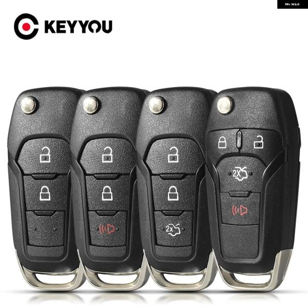 フォード F-150 F-250 F-350 エクスプローラー レンジャー KA フィエスタ モンデオ用 2/3 ボタン スマートリモートカーキーケース パーツ アクセサリーKEYYOU For Ford F-150 F-250 F-350...