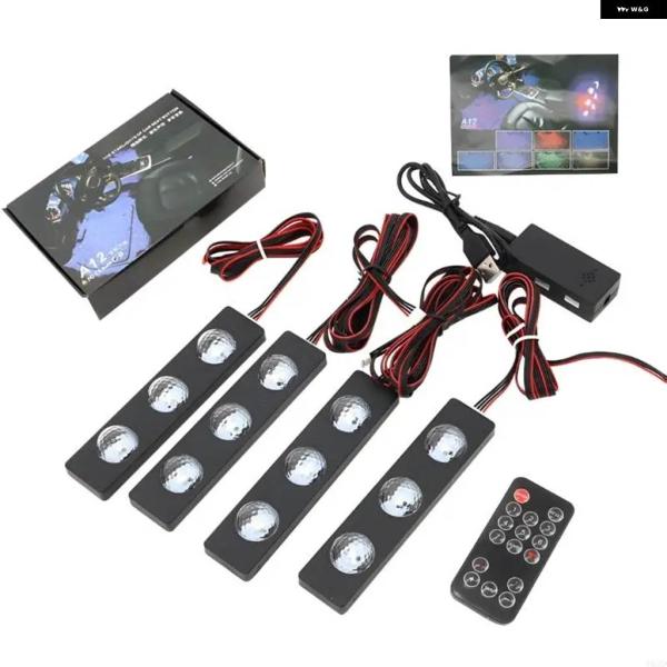 マルチカラーLED ムードライト4個 セット 車内ライト サウンド コントロール 機能搭載 ダイナミックなライト効果 な カスタム パーツ アクセサリーHigh-concerned chemical:NoneItem Type:Atmosp...