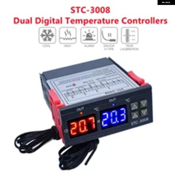 STC-3008 デュアルデジタル温度 コントローラ ー 2系統リレー出力 12V 24V 220V サーモレギュレーター サーモスタット ヒーター クーラー プローブ カスタム パーツ アクセサリーBattery Included:NoH...