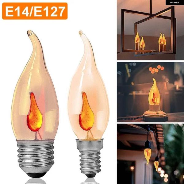 E14/E27 炎 電球 シャンデリア キャンドルライト 炎揺らめき LED 電球 ランプ ヴィンテージ 揺らめき効果 タングステンキャンドルランプ カスタム パーツ アクセサリーPower Source:Button BatteryLum...