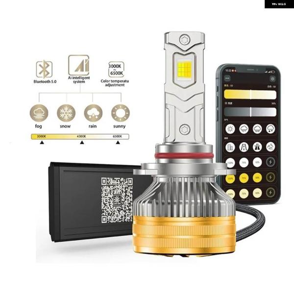 2個 H4 トライカラー アプリ コントロール デュアルホスティング LED ヘッドライト H1 H7 H11 9005 9006 9012 6500K 4300K 3000K 車用 ヘッドライト カスタム パーツ アクセサリーHigh-c...