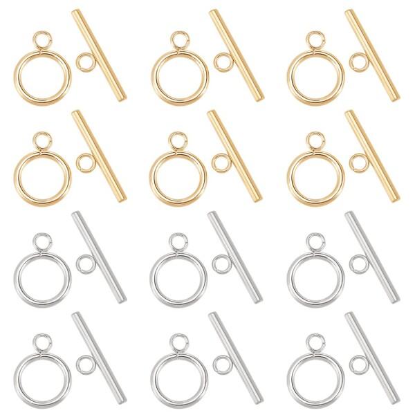 PH PandaHall マンテル パーツ マンテルリング 接続金具 12個セット 2色 304ステンレス 留め具 Tバー付き トグル クラスプ ジュエリー用 アクセサリーパーツ ネックレス・ブレスレットなど 手作り素材 手芸用品商品コード...