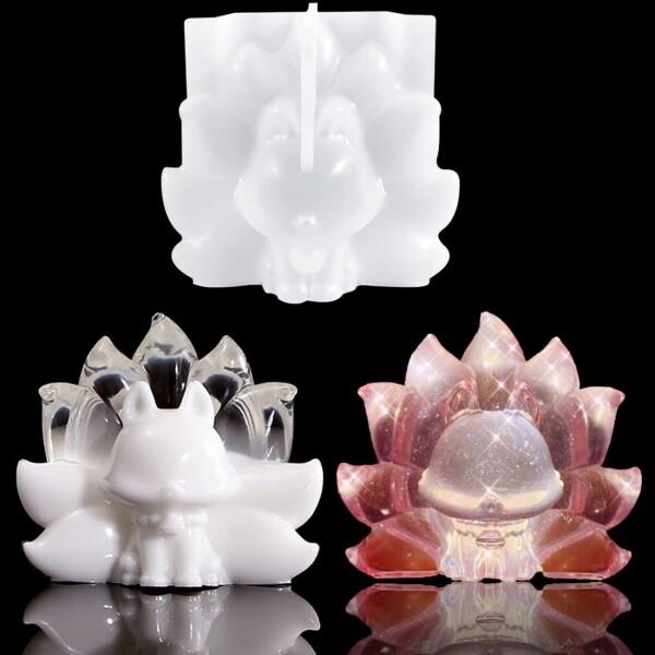 Voyyphixa 九尾の狐 シリコンモールド 1個セット 3D 立体 狐 キツネ 九尾 動物 鏡面仕上げ エポキシ樹脂 uvレンジ 粘土 抜き型 ハンドメイド DIY 石鹸 キャンドル 置物 工芸品 プレゼント 再利用可能(九尾の狐型)商...