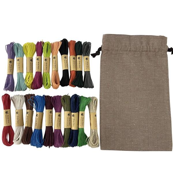 (HEMP SHOW)20色セット麻ひも 手芸紐 麻紐 ひも ハンドメイドや手芸やDIYに 太さ1ｍｍ約12m/巻 麻綿収納ポーチ付き商品コード：55057649872カラー：ブラウン,ブラック【商品サイズ】巻き長さ:12m/個　20個セッ...
