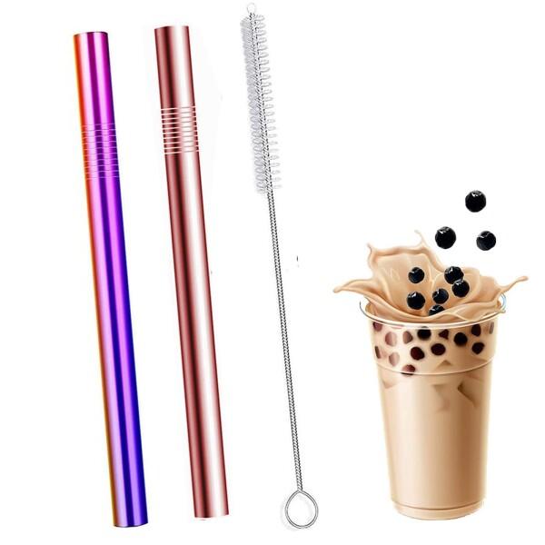 ストロー ステンレス ストロー 太い ストロー タピオカ ミルクティー 大きなストロー 詰まらない 吸いやすい 口径12mm×長さ210mm 繰り返し利用可能 洗浄用 ブラシ付 (カラー)商品コード：55064966641サイズ：直径12m...