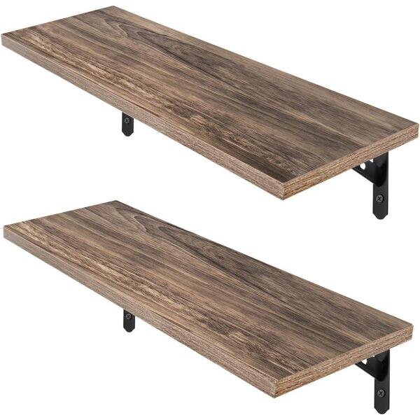 HASONA ウォールシェルフ 壁掛け棚 (防水 防カビ 壁 棚 ラック 幅58cm×奥行18cm) 防虫 滑らか 2個セット おしゃれ 木製 玄関/キッチン/洗面所/寝室 取り付け簡単 吊り穴 日本語取扱説明書付き ブラウン商品コード：5...