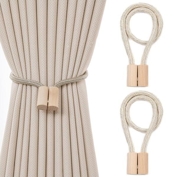 Doyime カーテン タッセル 磁気 木造 マグネット 2個セット カーテン留め カーテンアクセサリー ふさかけ不要でピタッと留まる マグネット カーテンロープ 飾り留め (ベージュ)商品コード：55067367002型番：SXYH-ch...