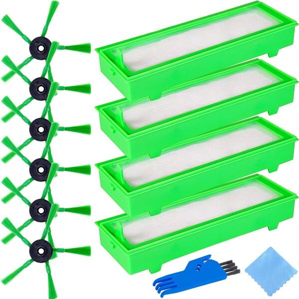 EATBALE 対応Vorwerk Kobold VR200 VR300 ロボット掃除機用交換スペアパーツ、アクセサリーキット 4 HEPAフィルター、6サイドブラシ、1クリーニングブラシ、1ラグ (10個)商品コード：5506764811...