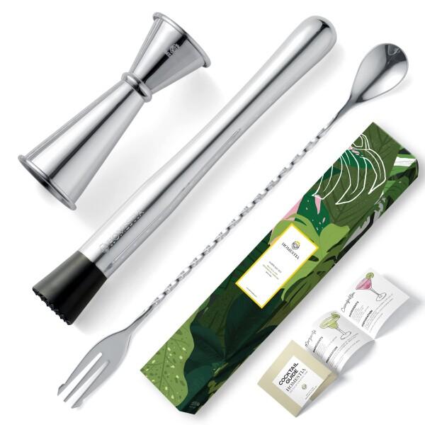 Homestia 8/18ステンレス製 バーテンダー セット ジガーカップ30ml/60ml バースプーン30cm マドラー フルーツクラッシャー24cm商品コード：55068019480型番：BTS061_Silverカラー：シルバー【コ...