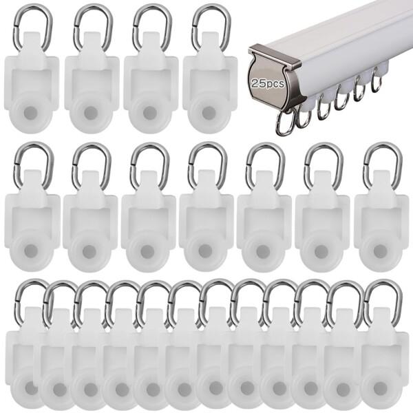 カーテンランナー 後入れランナー 25個セット カーテンレール部品 カーテンフック プラスチック製 軽量 静音 角型とL型対応 カーテンレールランナー 溝幅約6mm-8mm対応 オフィス/ホテル/病院/老人ホーム/家庭用 （ホワイト）商品コ...