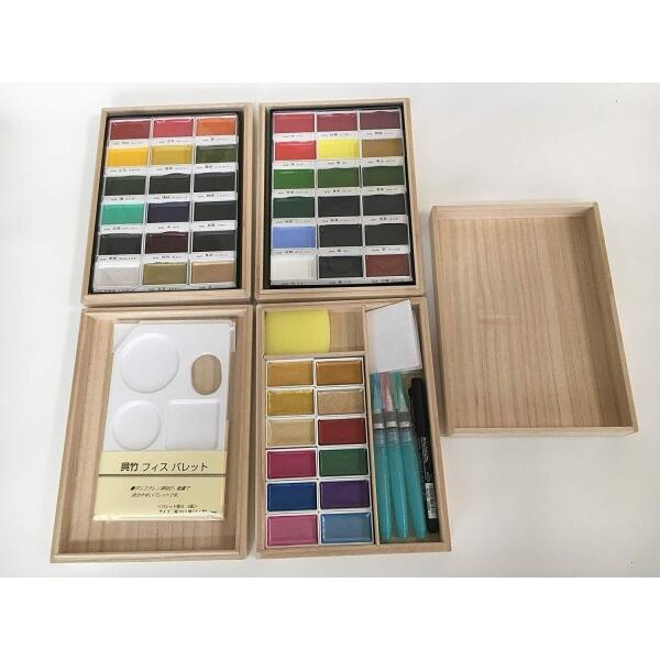 呉竹 顔彩耽美 48色セット MC22-14 水筆３本 パレット付き 桐箱入り商品コード：55071421762