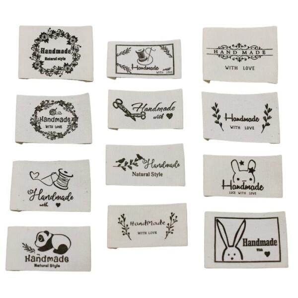 LOYELEY ハンドメイド用 タグ 12種 48枚セット フラワー ウサギ パンダ コットン 綿 ロゴ ワッペン ラベル 縫製 手芸 DIY 手作り Handmade ポーチ/衣類/帽子などに飾り かわいい おしゃれ (24枚入り)商品コ...