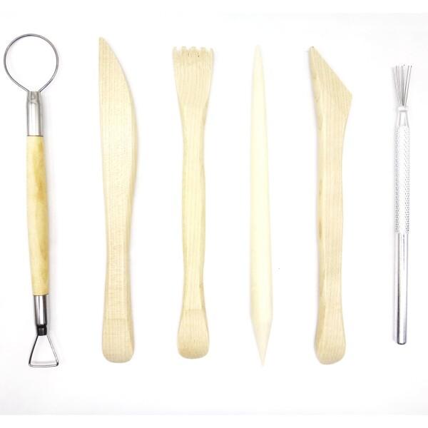 青未了 粘土 ヘラ スパチュラ 粘土細工 粘土へら 木製 粘土彫刻ツール 7本針付き 粘土道具 6本組商品コード：55071460198型番：PotterySet-6pcs初心者向けの粘土の造形作業のときに様々な細エを行なうためのツールセッ...