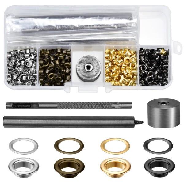 COOLBOTANG 両面ハトメ 3mm 400組セット (ゴールド/シルバー/ブロンズ/ガンメタ) 真鍮製 ハトメ打ち工具3点付き レザークラフト DIY 収納ケース付き 革小物・バッグ・帽子・ジーンズ・アクセサリー制作 防錆加工 ハンド...