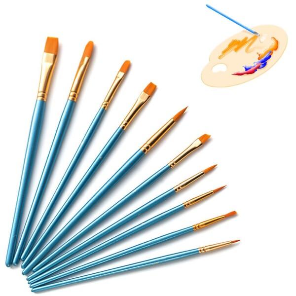 平型円頭筆 画筆 面相筆 平型筆 油彩筆 丸筆 短毛筆 塗装筆 アクリル筆 油彩油?用筆 絵筆セット アクリル画 水彩画 油絵 10本セット（ブルー） アクリル絵の具 筆塗りセット 大人&amp;子供用 アーティスト用 多用途 人工毛 絵筆...