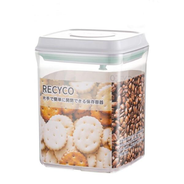 RECYCO キャニスター 密閉容器 食品保存容器 プラスチック ペットフードストッカー ポップアップコンテナ 片手で簡単開閉 湿気を防ぐ 透明 1500ml(辺12.3cm*高さ16.3cm) 冷凍OK 積み重ね収納便利商品コード：550...