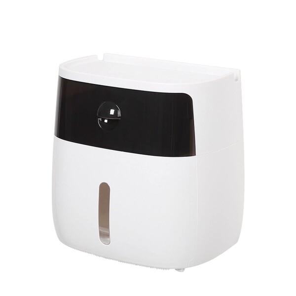 ECOCO ティッシュケース 多機能二重収納，寝室、引き出し/可視窓/物置台/防水ティッシュボックス メガネケース、小物整理、携帯電話/タブレットＰＣの支柱、拡声設計 灰色と白、穴を開けなくてもいいです 壁に貼ることができます、紙を換えるの...